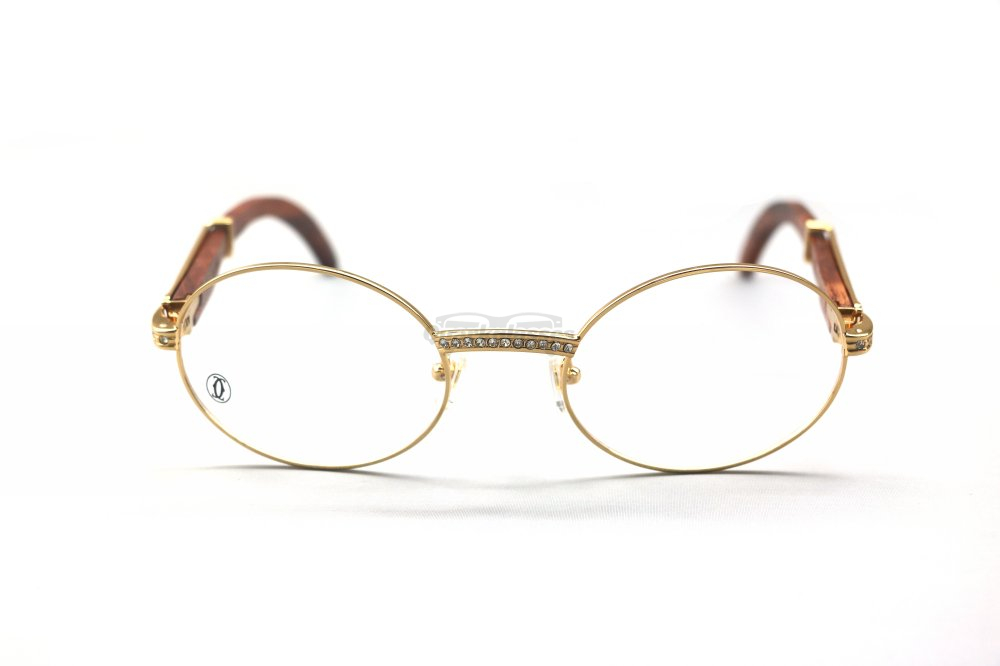 Cartier Wooden Eyeglasses Diamond Full Frame CT7550178-55 - Quarkglasses