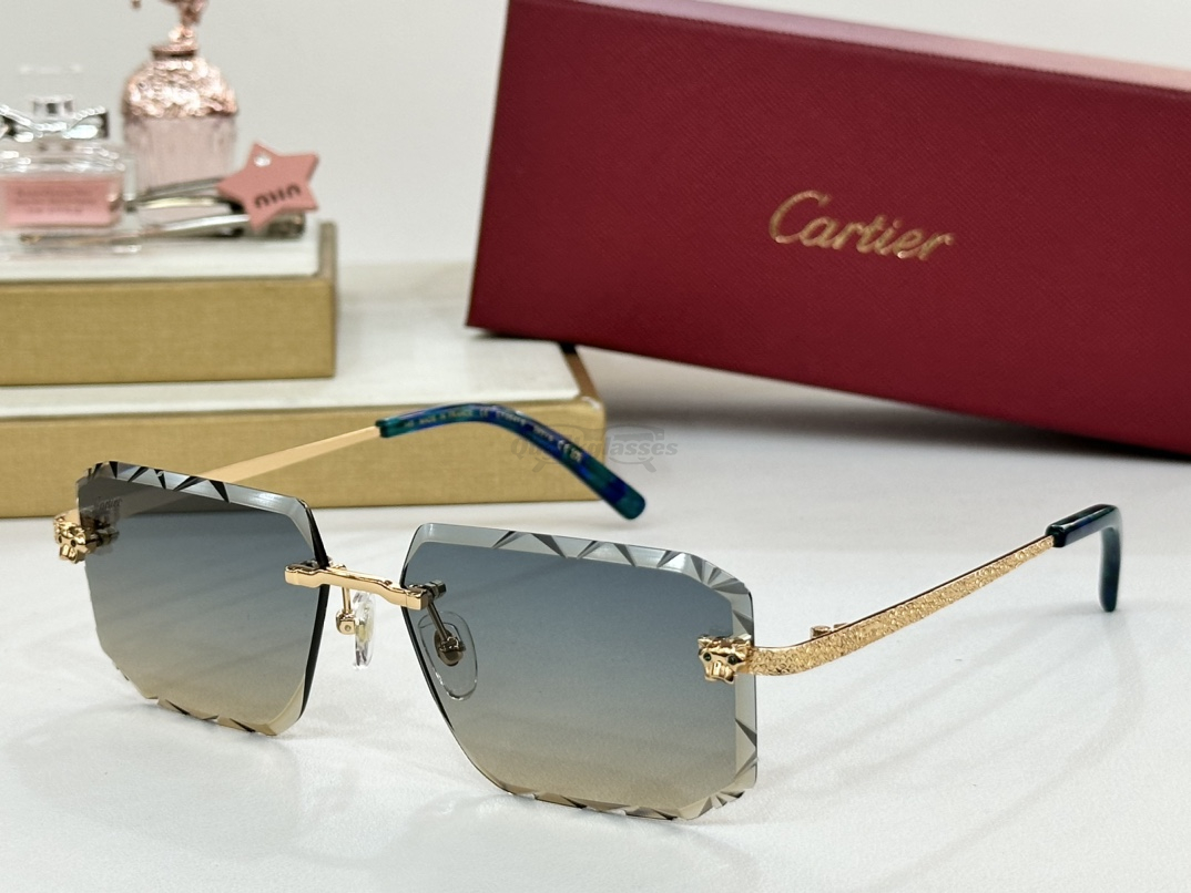 Cartier PANTHÈRE Embossed Rimless Sunglasses CT0541s - Quarkglasses